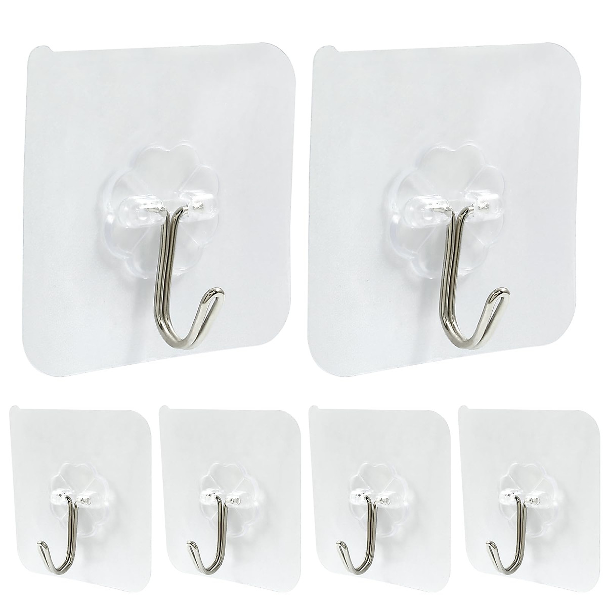 Moicstiy Adhesive Hooks Heavy Duty Self Adhesive Wall Hooks Transparent Waterproof Reusable Seamless Sticky Hooks for Kitchens, Bathroom, Office(60 Pcs)