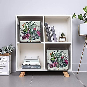 Cacti Succulent Foldable Storage Bins Printd Fabric Cube Baskets Boxes with Handles for Clothes Toys, 11x11x11