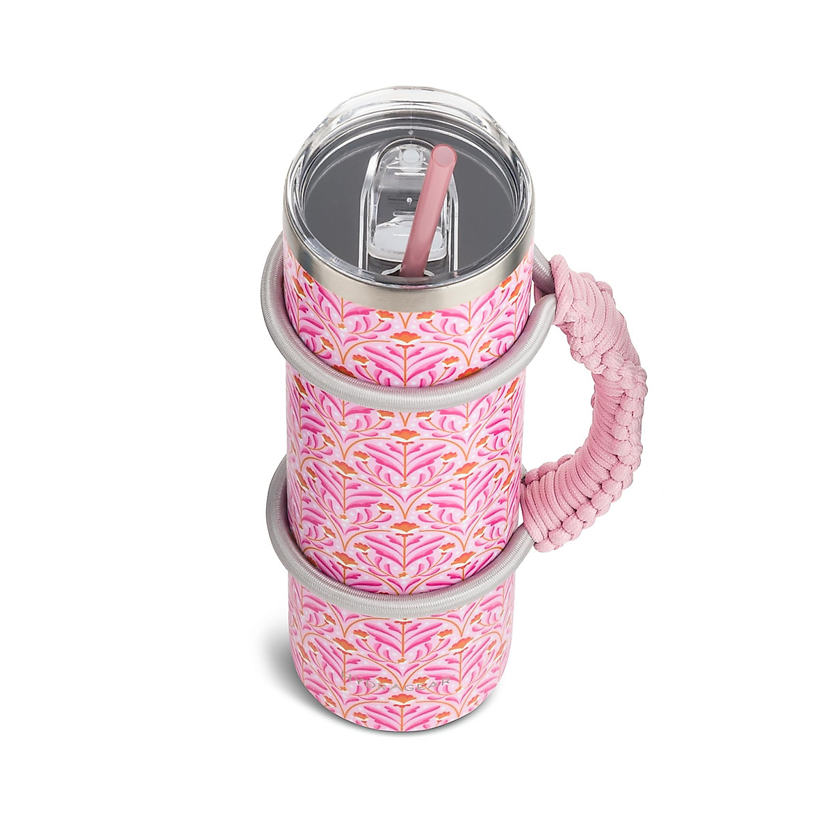 Hydragear Skinny Stainless Steel Insulated Tumbler with Splash-Proof Dual Lid & Braided Elastic Handle - 30 Oz - Floral Print