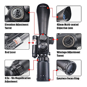 UUQ Tactical 3.5-10X40 Illuminated Red/Green Mil Dot Rifle Scope W/Red Laser Sight Fit 20mm Picatinny Rail