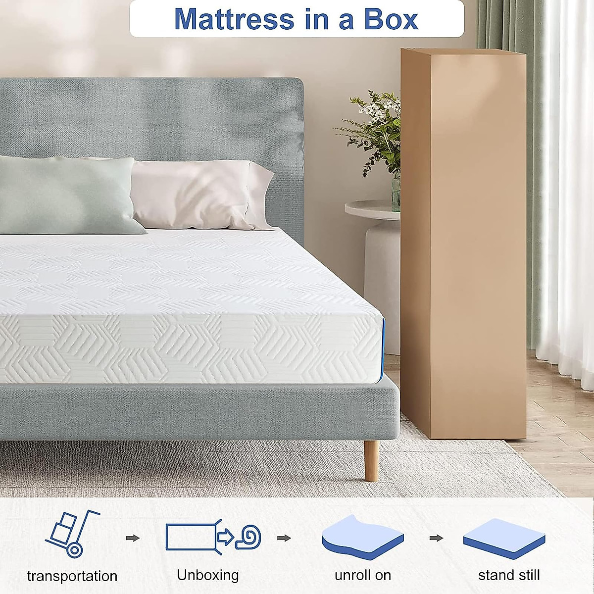 TMEOSK Queen Mattress, 12 inch Gel Memory Foam Green Tea Infused Mattress for a Cool Sleep & Pressure Relief, Tight Top Mattress, Medium Firm Feel with Motion Isolating, CertiPUR-US Certified(Queen)