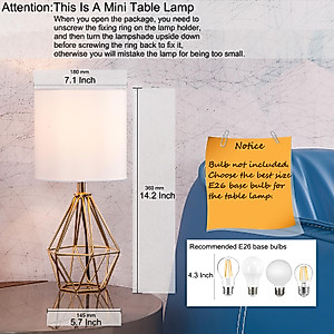 COTULIN Gold Modern Hollow Out Base Bedroom Small Table Lamp,Bedside Nightstand Lamp with Geometric Metal Base White Fabric Shade,Cute Desk Lamp for Kids Living Room