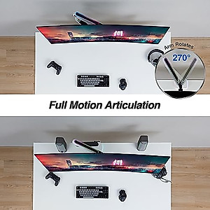 AVLT Single 27”-45” RGB Gaming Monitor Arm Desk Mount Built-in 20 Lighting Modes Touch Button Control Fits Flat/Curved/Ultrawide Monitor Height Swivel Tilt Rotation Adjustable Monitor Stand -White