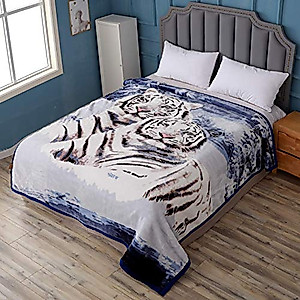 Faux Fur Throw Blanket Queen Size - 75"x90" Soft Plush Warm Faux Mink Bed - Blankets (Queen (75"x90"), Snow Tigers)