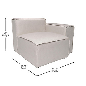 BizChair Fabric Right Chair Module for Sectional Sofa, Customizable Modular Couch Right Seat with Arm Rest, Cream