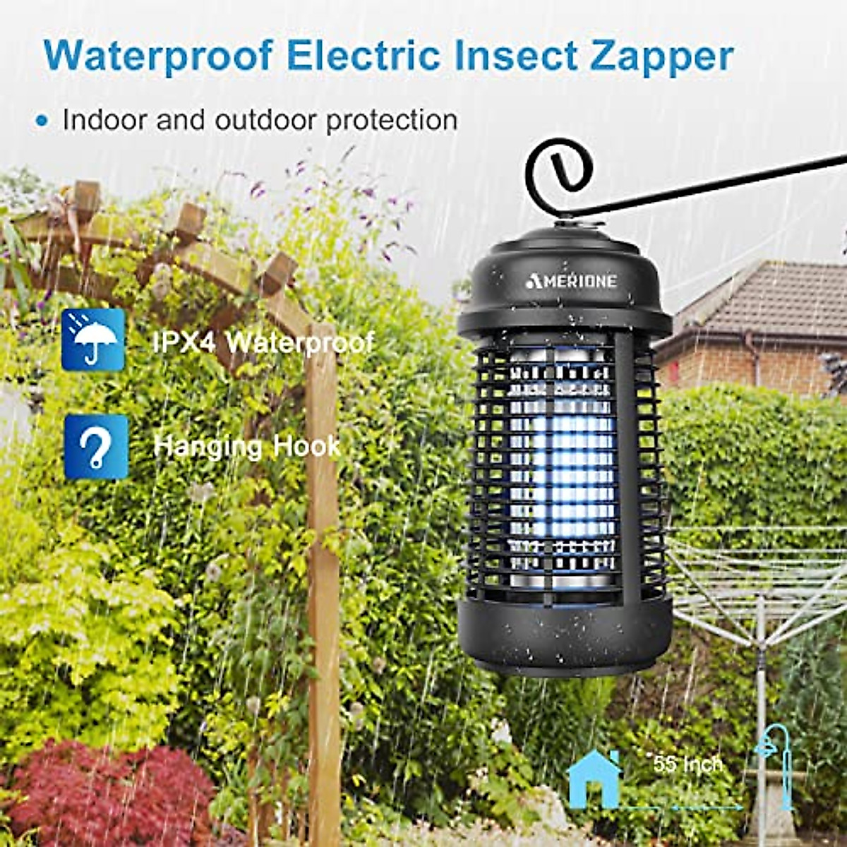Amerione Bug Zapper for Indoor and Outdoor, 20W Electric Mosquito Zapper, Waterproof Insect Killer, 4200V Fly Trap for Home, Bedroom, Backyard, Camping, Patio and More