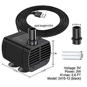 Mini Submersible Water Pump, Ultra Quiet USB Fountain Pump DC 5V, for Pet Water Fountain, Aquarium Fish Tank, Tabletop Fountain, Water Gardens and Hydroponic Systems
