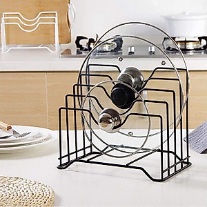 Pot Lid Holder, Kitchen Pot Lid Holder Organizer, Reusable Containers, Suitable for Cutting Boards, Plates, Bakeware(Black)