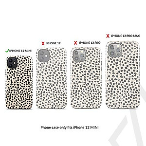BURGA Phone Case Compatible with iPhone 12 Mini - Hybrid 2-Layer Hard Shell + Silicone Protective Case -Black Polka Dots Pattern Nude Almond Latte - Scratch-Resistant Shockproof Cover