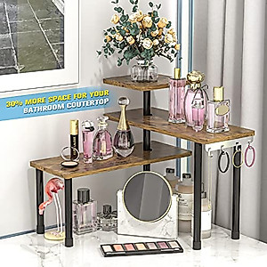 Kitchen Countertop Organizer Kitchen Organization, 3 Tier Shelf Moveable Corner Shelf Organizer for Kitchen Counter, Bathroom Counter, Spice Rack, Coffee Area, Over Sink, Dresser Table (Rustic Brown)