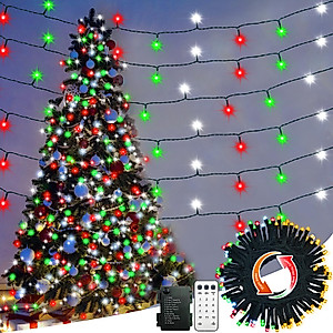 100 LED Red White Green Christmas String Lights Battery Operated, Dual Color Changing Fairy Lights 33Ft Green Wire with Remote Timer Outdoor Indoor Twinkle Fairy Lights for Christmas Decor
