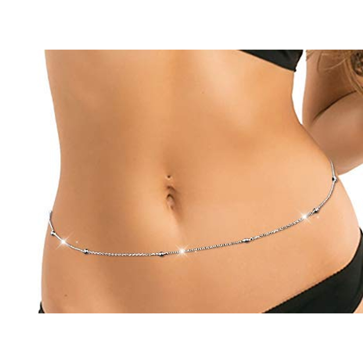 S925 Sterling Silver Waist Belt Belly Chain Adjustable Charm Body Chain Bead
