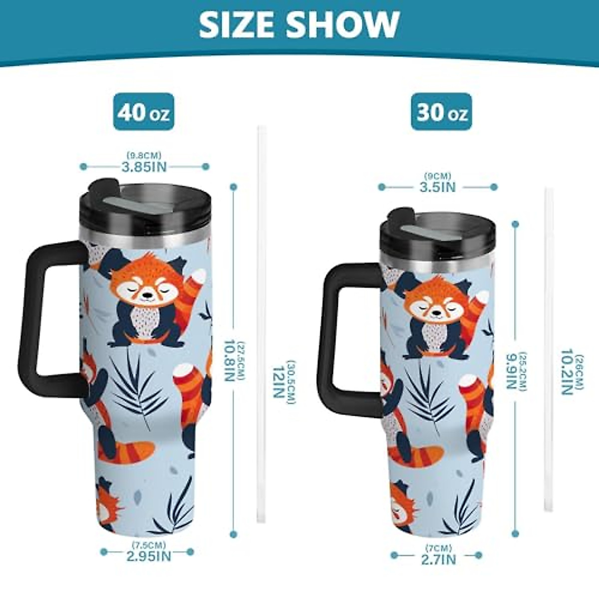 FRCSDIY Cartoon Panda Insulated Tumbler with Handle and Straw Lid,40oz Leakproof Stainless Steel Cup BPA-Free Water Bottle