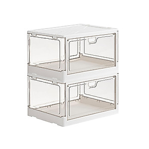 Bemodst Foldable Plastic Door Storage Bins Shoebox With Lids,26Quart Storage Containers, Stackable Storage Plastic Bins for Can Store Snacks, Artifacts Clothing Books Toys - 2PCS (White)