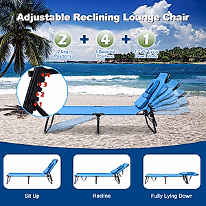 Goplus Tanning Chair, Folding Beach Lounge Chair with Face Hole, Removable Pillow, 350LBS Capacity, Carry Strap, 5-Position Adjustable Sunbathing Chair, Portable Outside Lounge Chair for Patio Pool