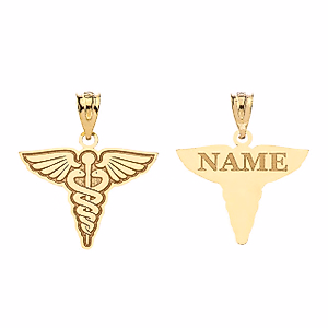 Certified 10k Yellow Gold Customized Caduceus Charm Pendant with Your Name