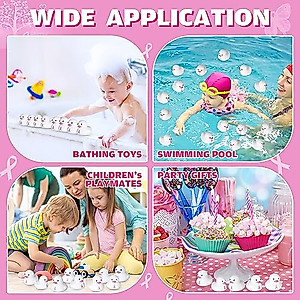 Libima 2 Inch Breast Cancer Awareness Rubber Ducks Bulk White Float Rubber Ducks Mini Rubber Ducks Bath Toy for Bath Baby Shower Birthday Gifts Breast Cancer Party Favors (48 Pcs)