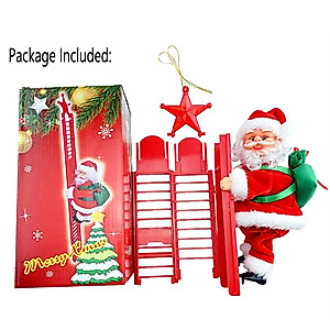 Santa Climbing Ladder to Christmas Tree Electric Santa Claus with Music Christmas Super Climbing Santa Hanging Ornament Tree Xmas Gifts Christmas Door Decorations Holiday Home Decor Gift