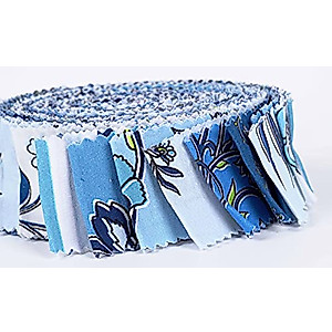 Soimoi 40Pcs Block Print Precut Fabrics Strips Roll Up 1.5x42inches Cotton Jelly Rolls for Quilting - Blue