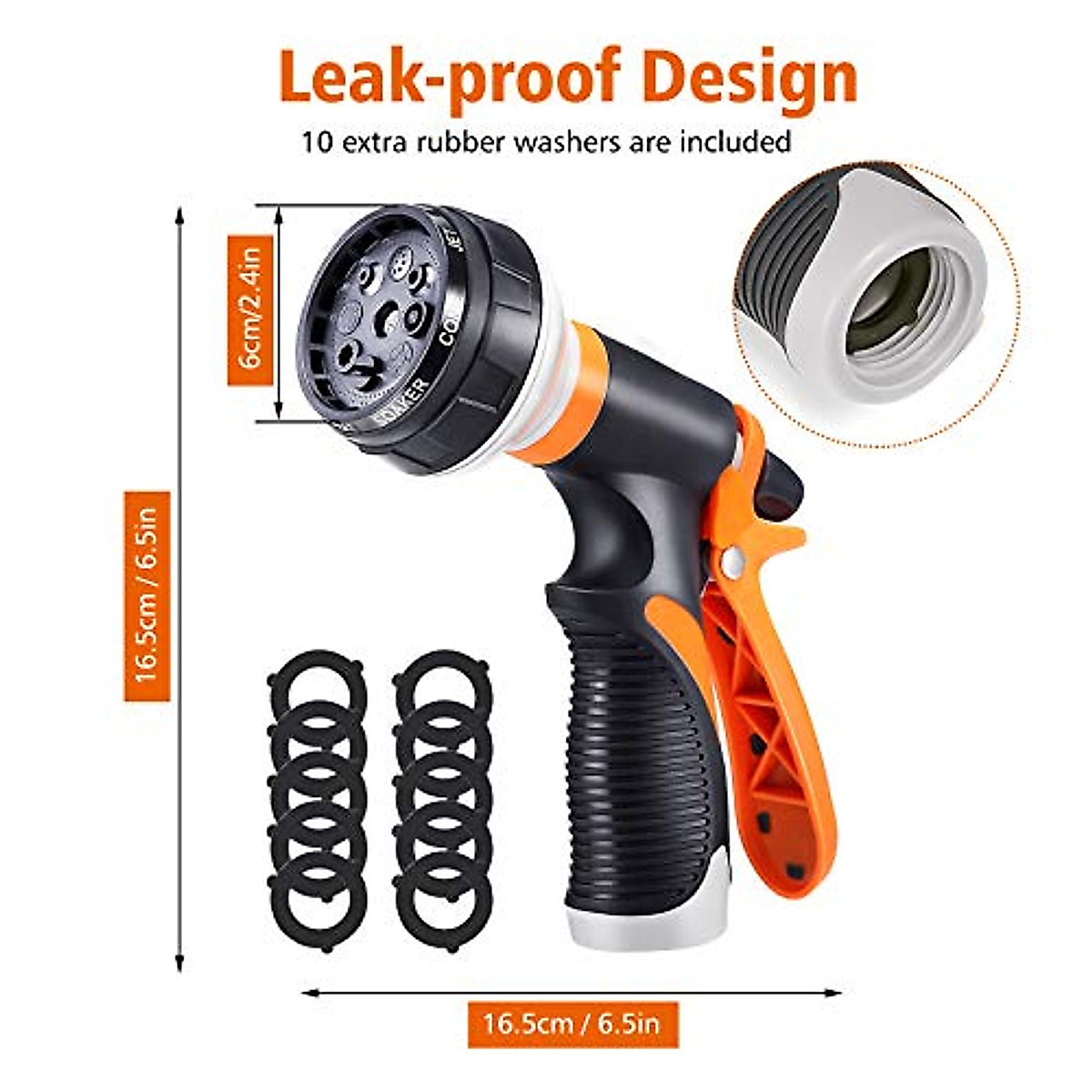 Garden Hose Nozzle Water Hose Sprayer with 8 Watering Spray Patterns Heavy Duty High Pressure Garden Hose Sprayer with 10 Rubber Gaskets for Gardening Watering Cleaning Cars Showering Pets
