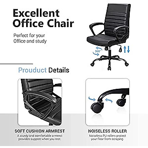 Furmax Mid Back Ribbed Desk Chair PU Leather Executive Office Chair Swivel Computer Chair with Soft Padded Arms