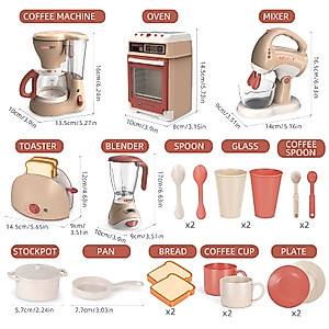 Yalujumb Kitchen Appliances Toys, Toy Kitchen Set for Kids Play Kitchen Accessories Set, Blender, Coffee Maker Machine, Mixer and Toaster,Play Kitchen Set for Kids Ages 4-8