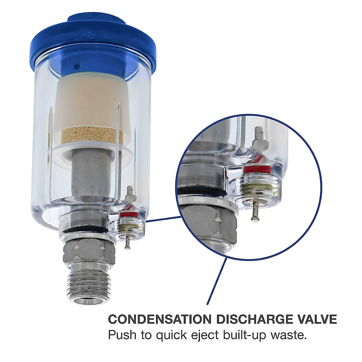 TCP Global Mini in-Line Air Filter, Oil and Water Separator (Pack of 2) - Drain Valve, Water Trap, Air Dryer, Removes Moisture, Dirt - Use on Compressor Air Line Hose, Air Tools, Paint Spray Guns