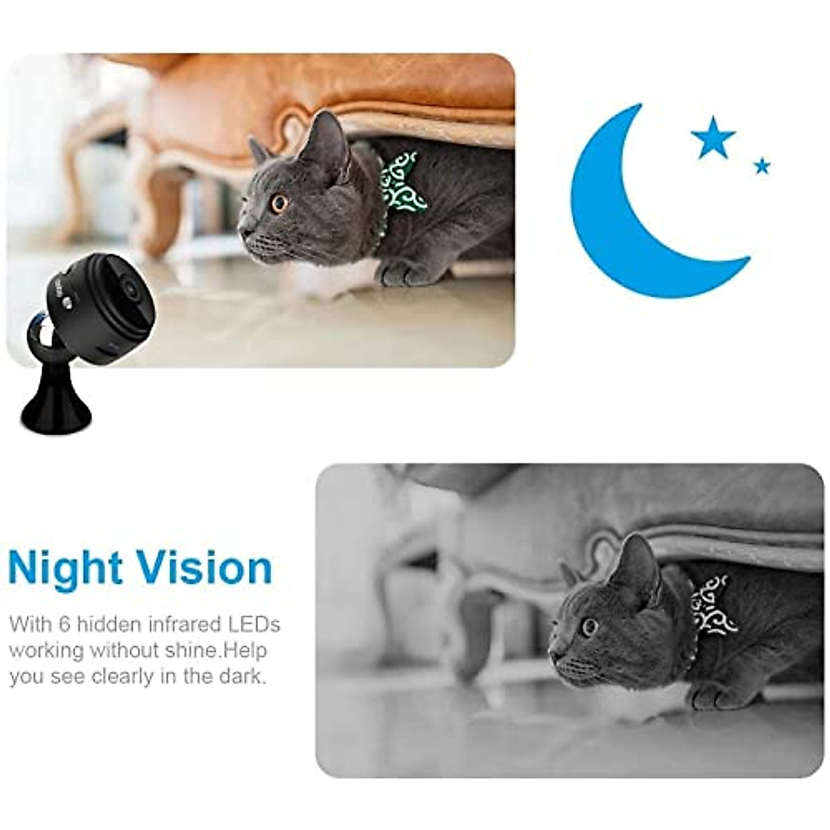 Zone Flex Camera, Wireless Wifi Motion Detects Magnetic Camera, Monitor Detection Tiny Cameras for Indoor/outdoor, Mini 1080p Wireless Magnetic Security Camera, Car Cameras for Surveillance (Black)