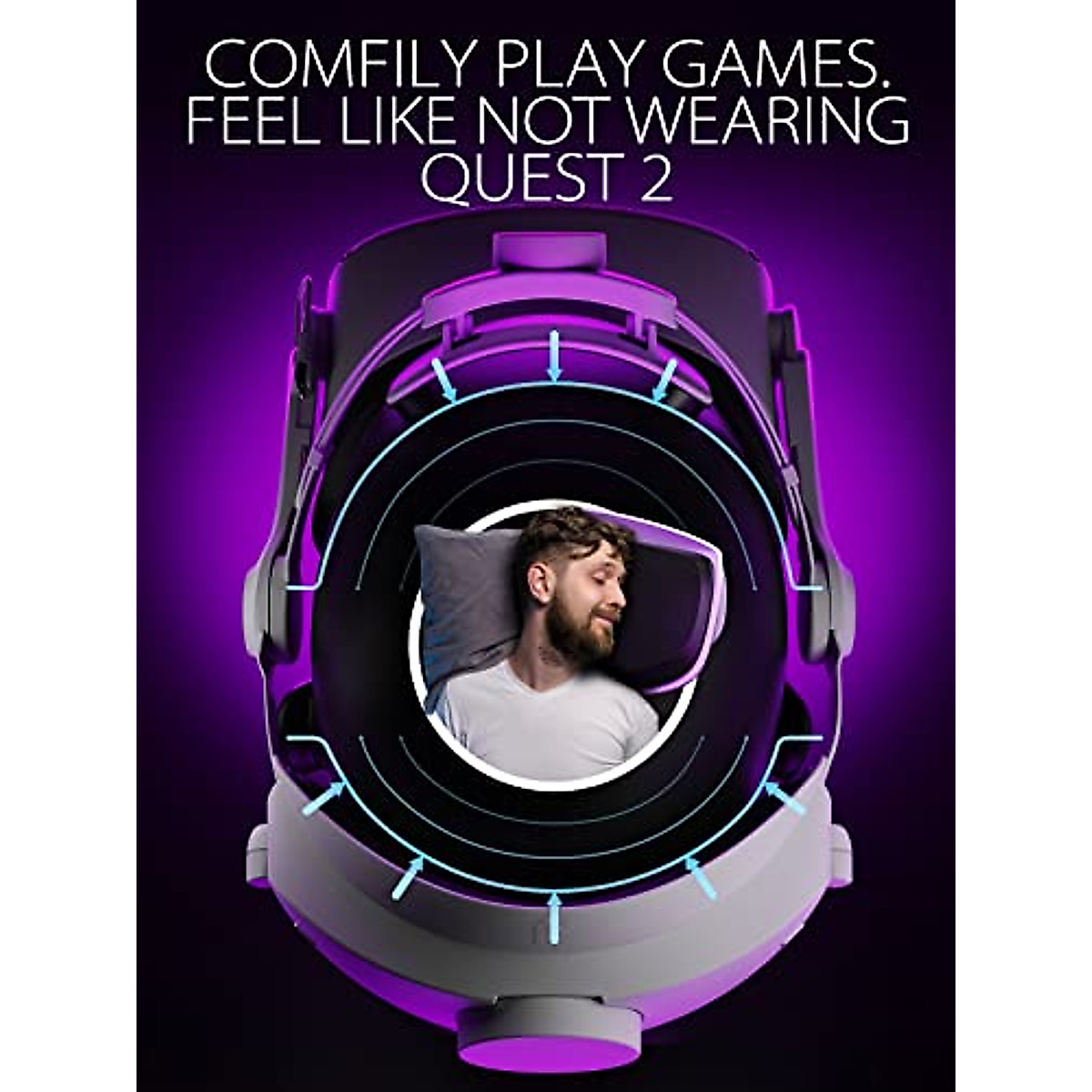 DESTEK QH1 Face Pressure-Free Head Strap, Compatible with Meta/Oculus Quest 2 | Includes Retractable Headphones, VR Accessories for Comfort Play