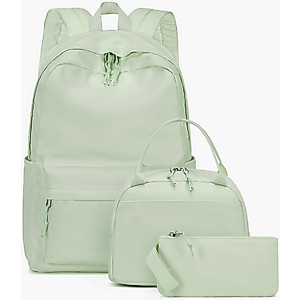 Bluboon School Backpack Set Girls Womens Laptop Bookbag Casual Daypack Fits 15 inch Laptop with Lunch Tote Bag and Pencil Bag（Green-3 set