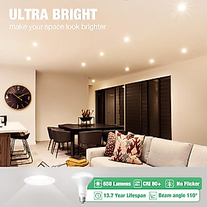 DEGNJU 12 Pack BR30 LED Recessed Light Bulb, Dimmable Indoor Flood Light Bulbs CRI80 7W Equivalent 65W 2700K Soft White 650 Lumens, 15000 Lifetime Hours E26 Base LED Can Light Bulb, Flicker-Free