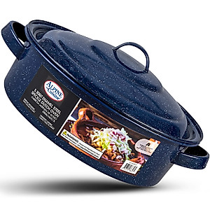 Alpine Cuisine Enamel Steel Dark Blue Speckle Dutch Oven 5.3 Quart - Non-Stick Coating Dutch Oven Pot with Lid & Eco-Friendly Carrying Handles, Multi-Purpose Cookware Pot for Baking, Roasting