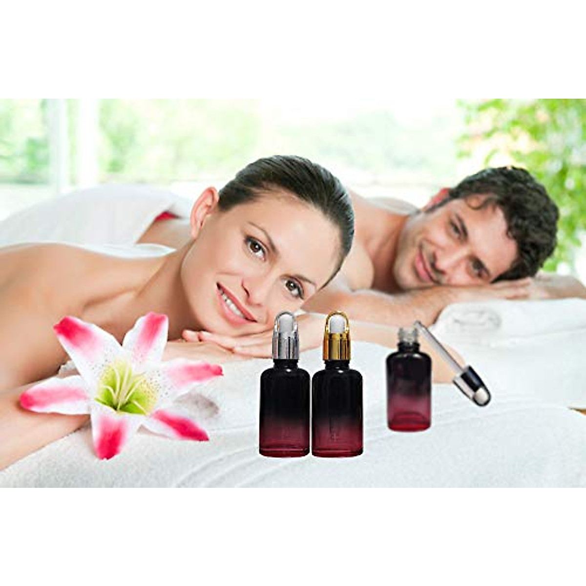 RORANIC Eye Dropper Bottles 1oz,Black Rose Red Mixed Oval Glass Bottle Travel Size 30ml 6 Pack with Golden & Silver Caps for Cosmetic Sample Container for Essential Oils,Perfume (Black Rose Red)