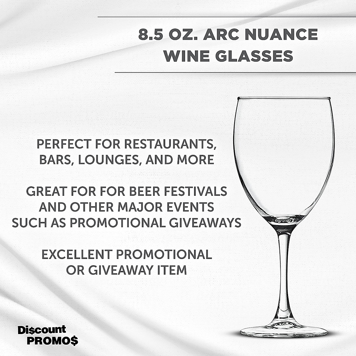 DISCOUNT PROMOS ARC Nuance Wine Glasses 8.5 oz Set of 6, Bulk Pack - Restaurant Glassware, Perfect for Red Wine, White Wine, Cocktails and More - Clear