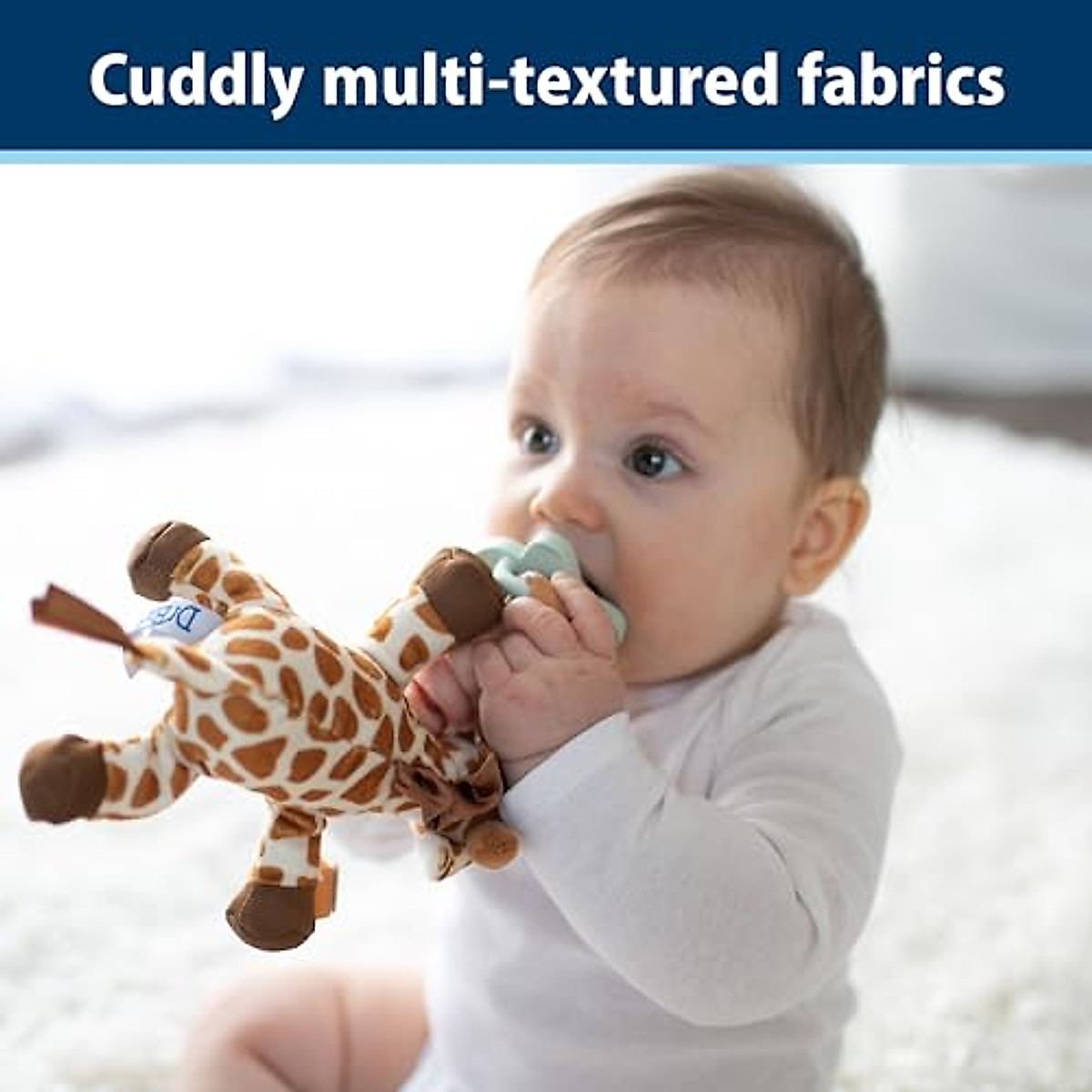 Dr. Brown's Lovey Pacifier and Teether Holder, 0 Months Plus, Giraffe with Green Pacifier