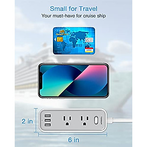 Small Power Strip with 3 USB Ports, TESSAN Flat Plug Extension Cord 6 Feet, Mini 6 Outlets Portable Nightstand Desktop Charging Station for Travel Dorm Room Cruise Ship Essentials