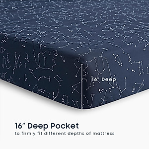 Wake In Cloud - Constellation Bed Sheets, 4-Piece Sheet Set, Celestial Space Witchy Star Galaxy Astrology, Soft Microfiber Deep Pocket Bedding, Navy Blue, Twin Size