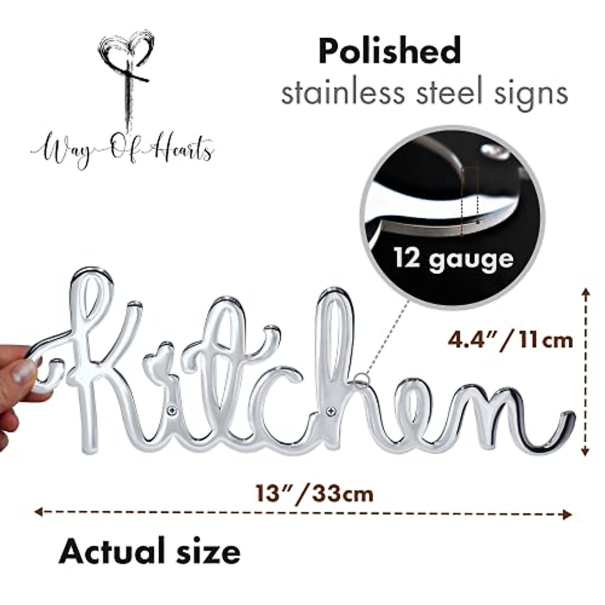 Way Of Hearts - Metal Kitchen Sign for Kitchen Wall Decoration - Silver, 13 X 4.4 inches - Polished Stainless Steel Cut Out Plaque - Dining Room Wall Decor - Decoracion Para Cocina