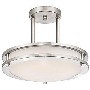 6400900 Lauderdale 11-7/8-Inch Dimmable LED Indoor Semi-Flush Mount Ceiling Fixture, Brushed Nickel Finish with White Acrylic Shade