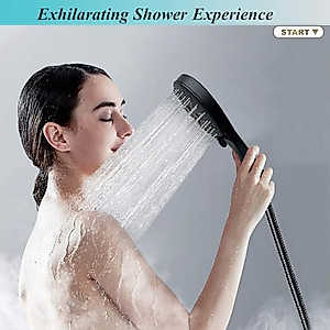 AWAXFOLO 12'' High Pressure Square Shower Head with 6-Function Adjustable Spray Handheld, 13'' Extension Arm, 78'' Hose, Water Temperature Reminder, Matte Black