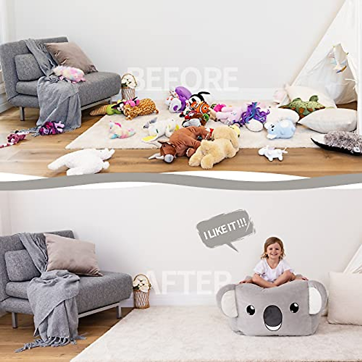 Aubliss Unicorn Stuffed Animal Storage Bean Bag Chair for Kids, Velvet Extra Soft Beanbag Chairs Cover, X-Large Stuffable Zipper Bean Bag for Organizing Plush Toys Girls Bedroom Decor, Koala