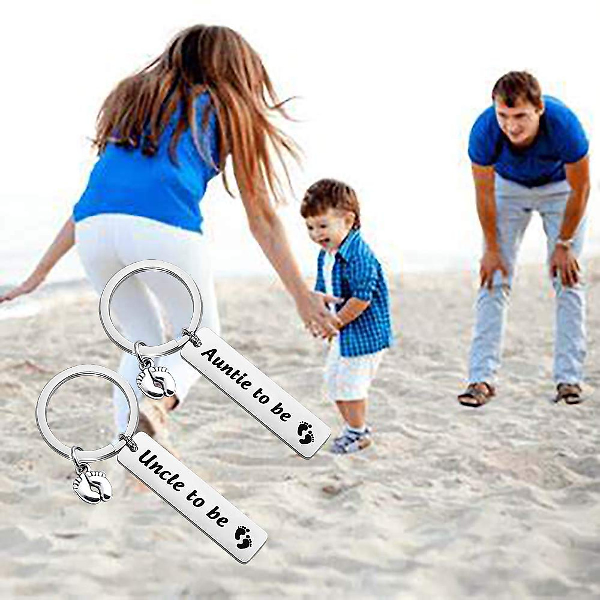 ENSIANTH Pregnancy Announcement Gift New Auntie/Uncle Gift Auntie to Be Uncle to Be First Time Aunt Uncle Gifts with Baby Footprint Charm (Auntie/Uncle to Be)