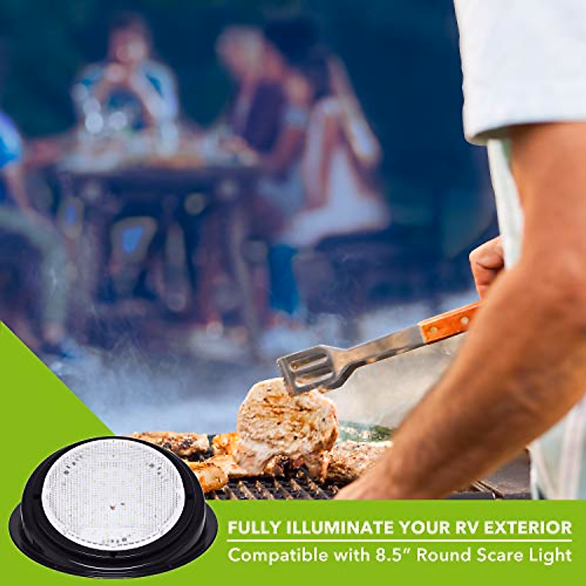 Leisure LED RV Trailer Camper 5th Wheel Black 8.5" Round Scare Porch 12V LED Light 600 LM with Angled Bezel (LED Light with Angle Bezel Black)