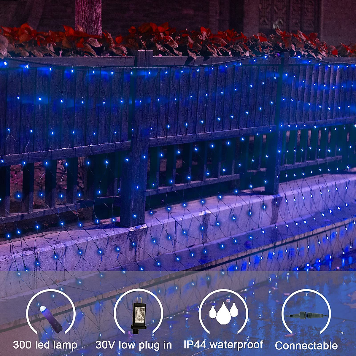 OYCBUZO 300LED Blue Net Lights,14.8ftx5ft 8 Modes Connectable Christmas Mesh Lights, Indoor and Outdoor Fairy String Lights Plug in for Halloween Thanksgiving Bushes Tree Party Garden - Blue