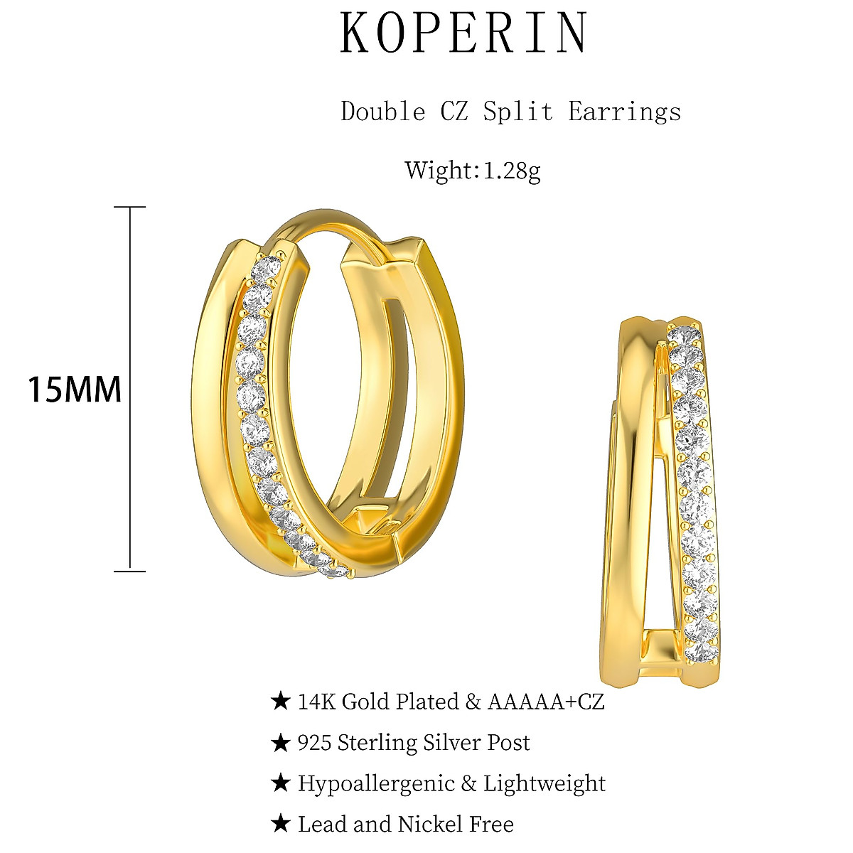 Small Dainty Huggie Hoop Earrings - 14K Gold Hypoallergenic Cubic Zirconia Earring for Women