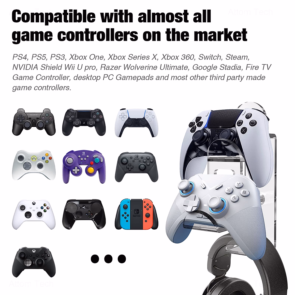 NiHome Clear Acrylic Game Controller Wall Hanger Stand, Dual Gamepad Controller & Headphone Hanger Holder for Xbox PS5 PS4 PS3 Switch, Wall Mount Stand Organizer for Gaming Accessories