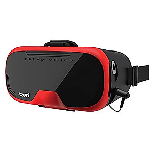Tzumi Dream Vision Virtual Reality Smartphone Headset, Retracteable Built-in Ear Buds,fits all phones up to 6 inch, 360 Video Capability, Lightweight with high durability, Works with all VR apps. Red