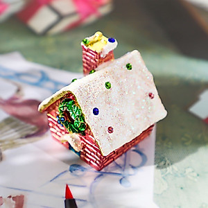 YU FENG Christmas House Figurine Trinket Boxes Hinged Rhinestones Jeweled Enamel Jewelry Ring Ornament Metal Colorful Box