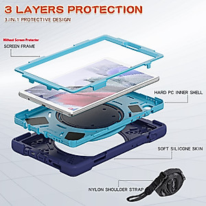 Case for Samsung Galaxy Tab A7 Lite 8.7'' with Pencil Holder - Rotating Handle Grip &Stand -Shoulder Strap, SCSVPN Rugged Protective Kids Case for Galaxy Tab A7 Lite 2021 SM-T220/T225/T227, Navy/Blue