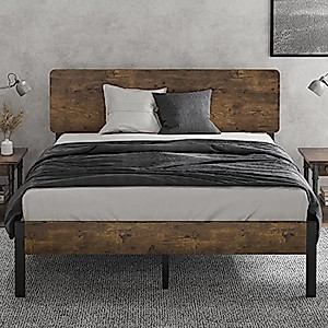 HOOMIC Full Size Platform Bed Frame with Wooden Headboard and Footboard, Rustic Country Style Mattress Foundation, Metal Slats, No Box Spring Needed, Easy Assembly, Noise Free, Black&Brown